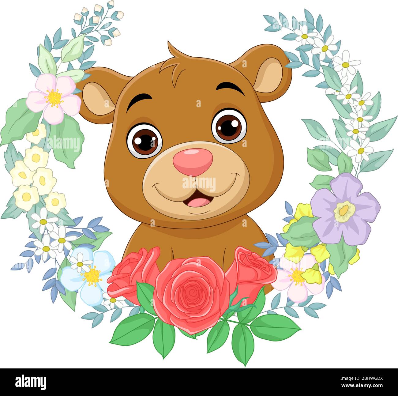 Cartoon baby bear with flowers background Stock Vector Image & Art - Alamy