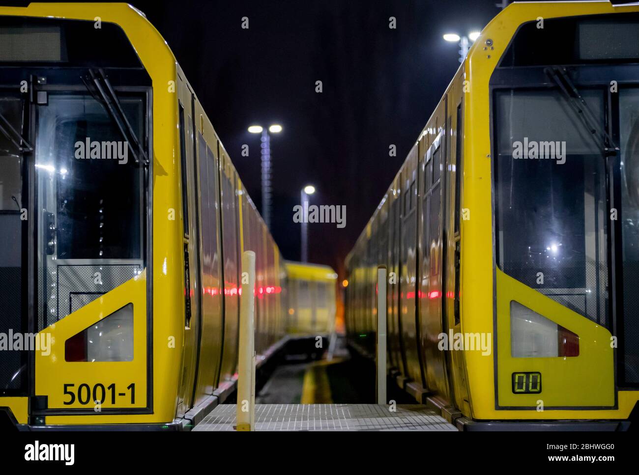 Berlin, Germany. 08th Apr, 2020. At night, underground trains are ...