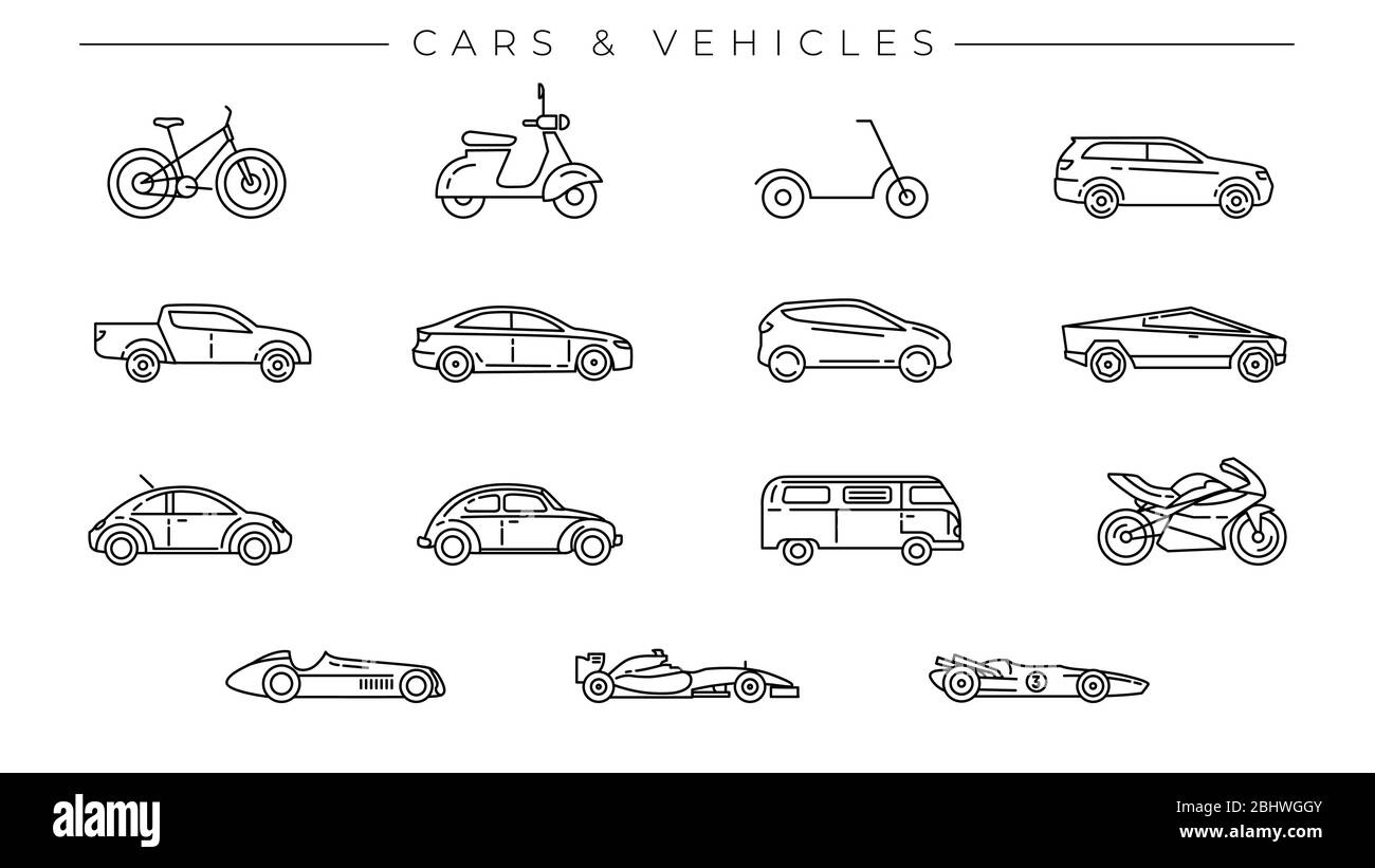 Cars and Vehicles concept line style vector icons set Stock Vector ...