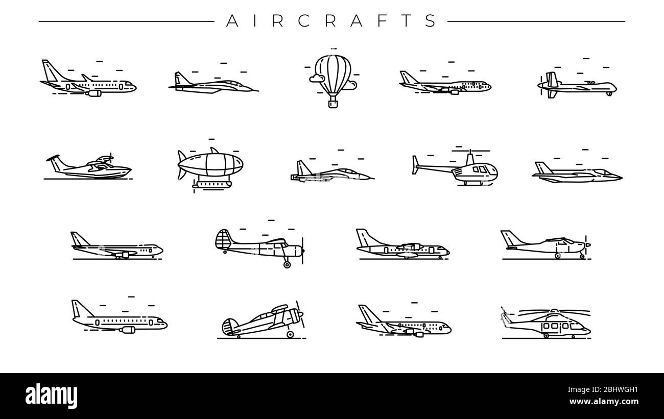 Aircrafts concept line style vector icons set Stock Vector Image & Art ...