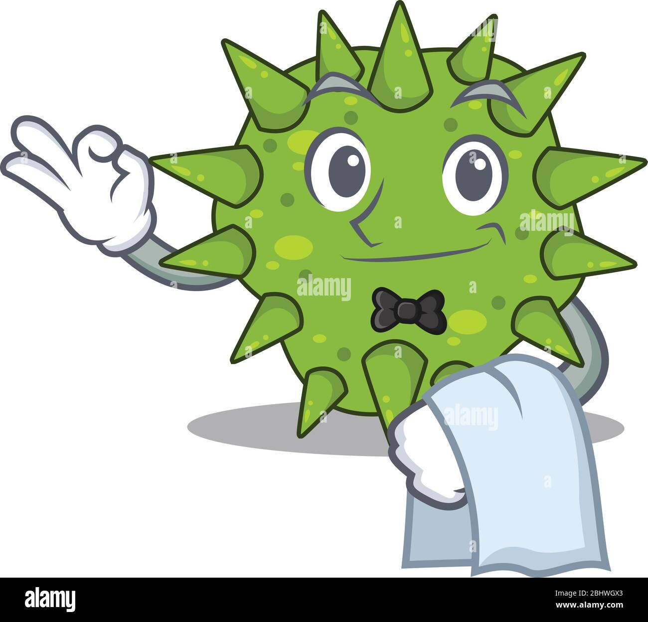 A cartoon character of vibrio cholerae waiter working in the restaurant ...