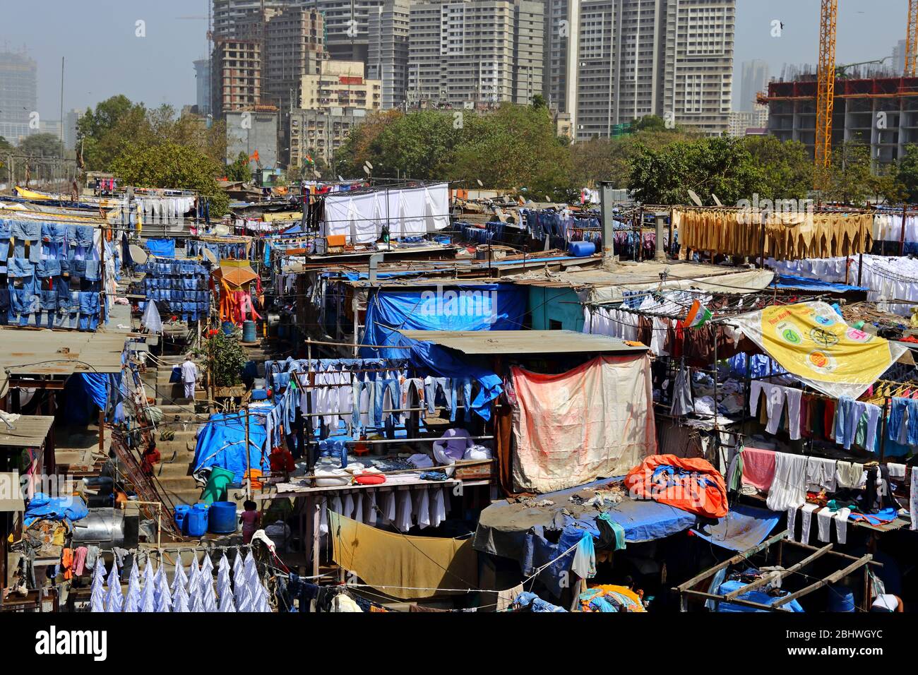 MUMBAI, INDIA - February 7, 2019: Dhobi Ghat open air laundry next to ...