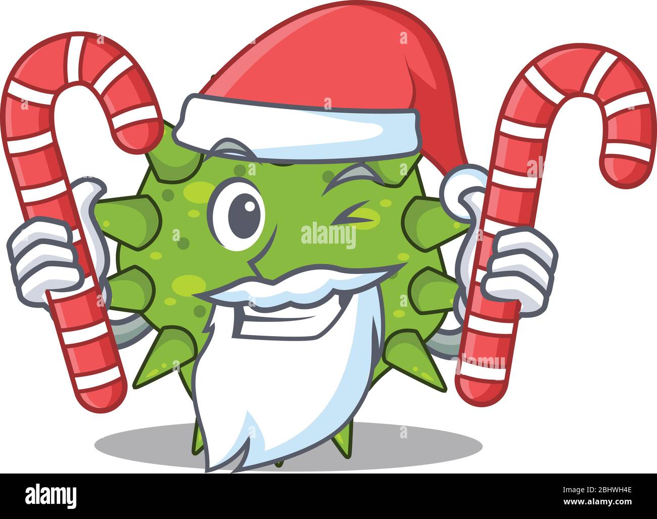 Friendly vibrio cholerae in Santa Cartoon character holds Christmas ...