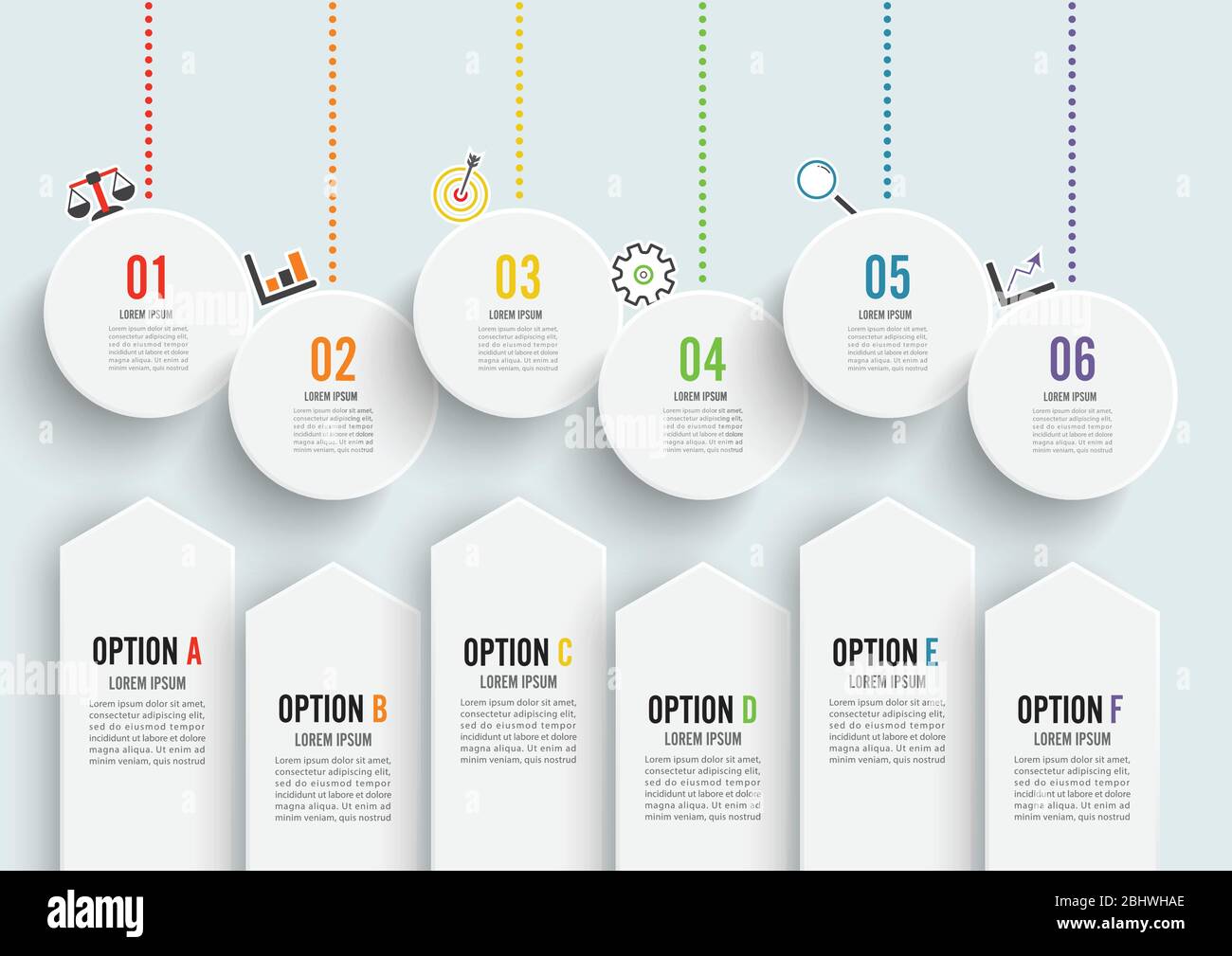 Template Timeline Infographic colored horizontal numbered for six ...