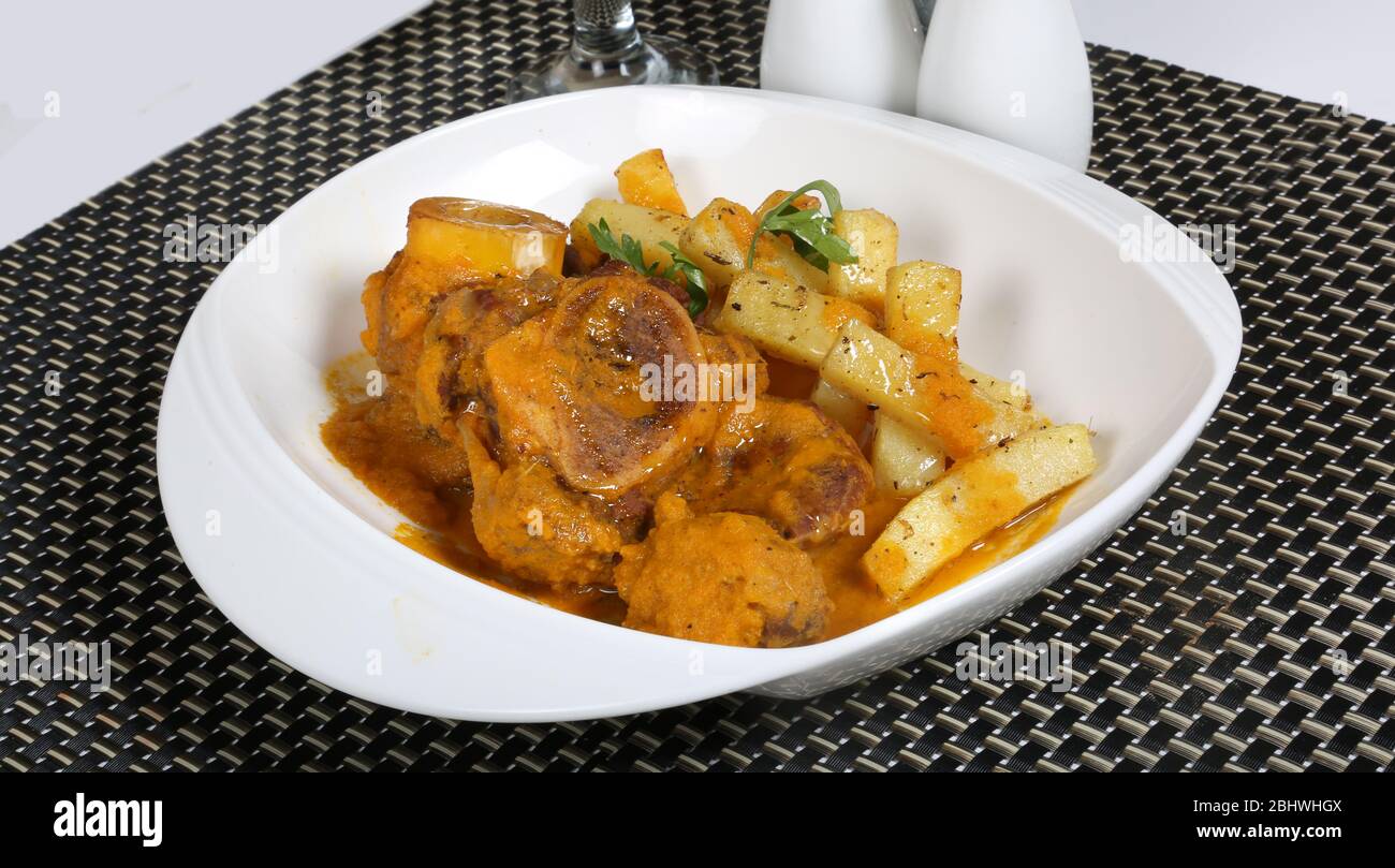 Cooked Lamb meat serve with french fries Stock Photo - Alamy