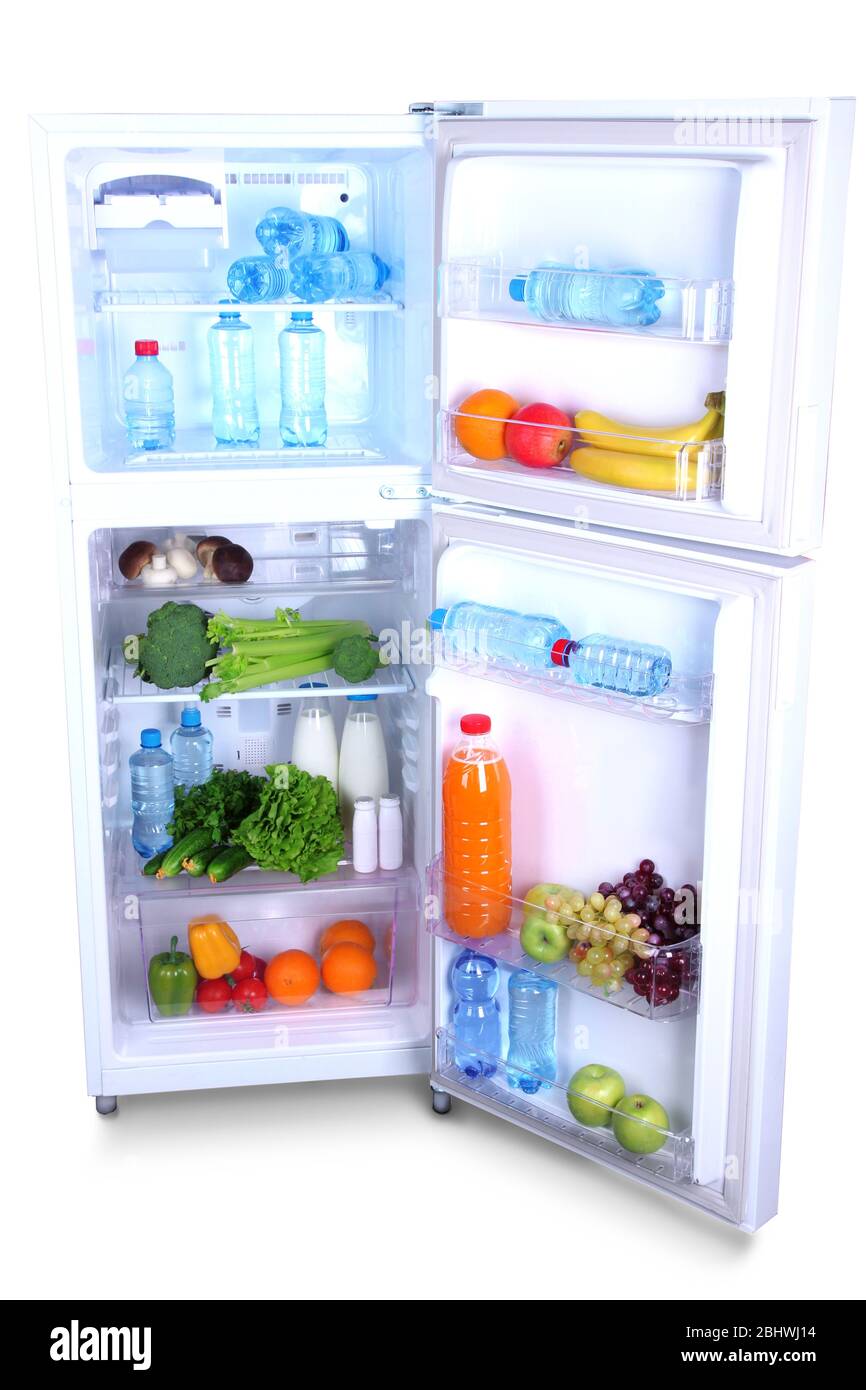 Open refrigerator with vegetarian food Stock Photo - Alamy