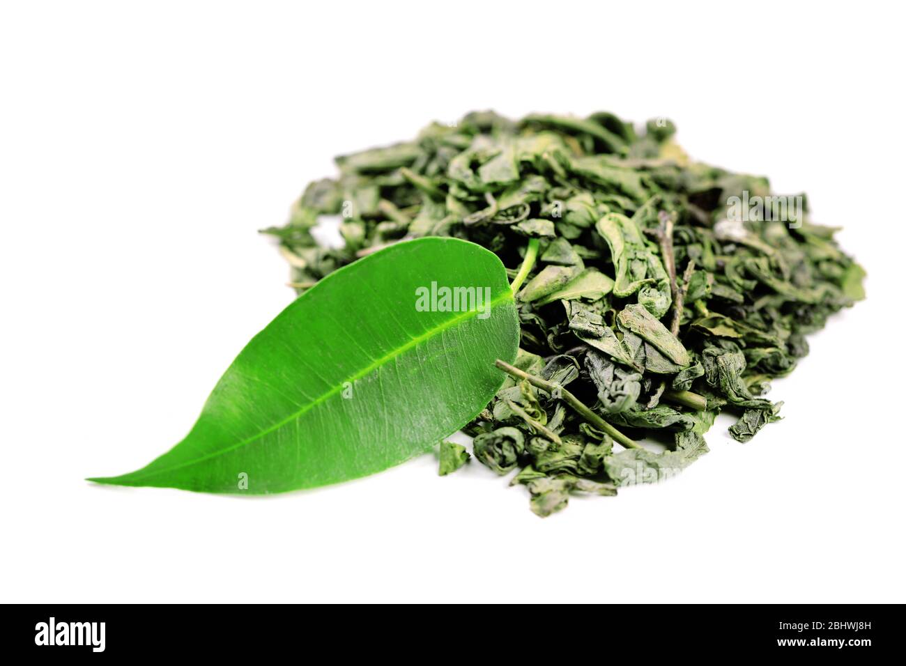 Green tea with leaf isolated on white Stock Photo - Alamy