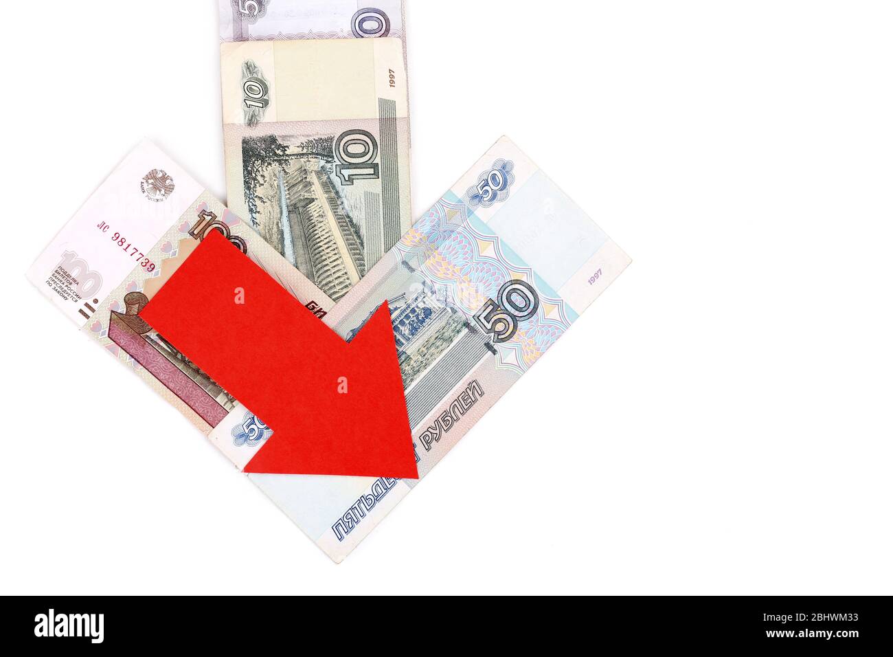 Money and red arrow isolated on white Stock Photo - Alamy
