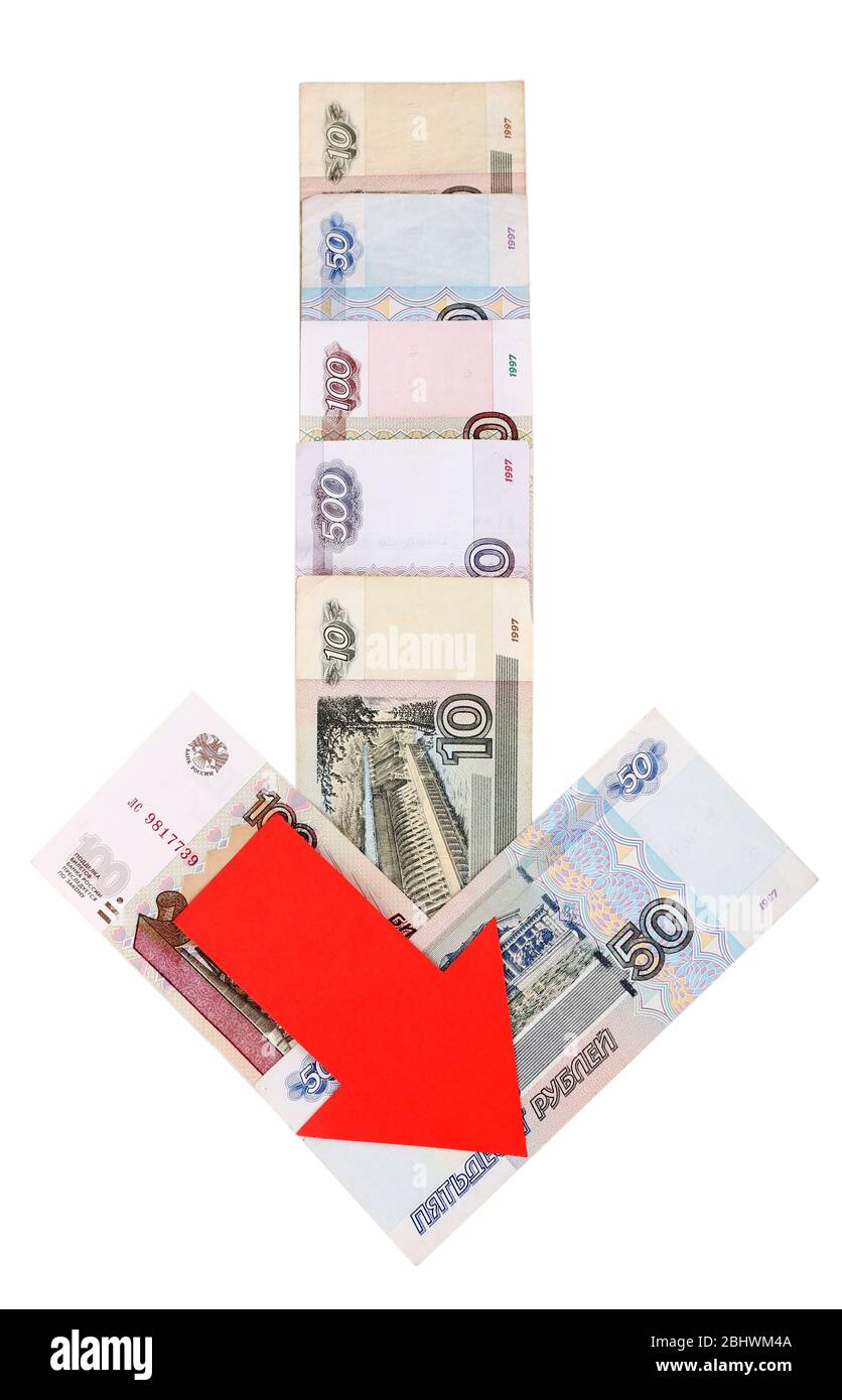 Money and red arrow isolated on white Stock Photo - Alamy
