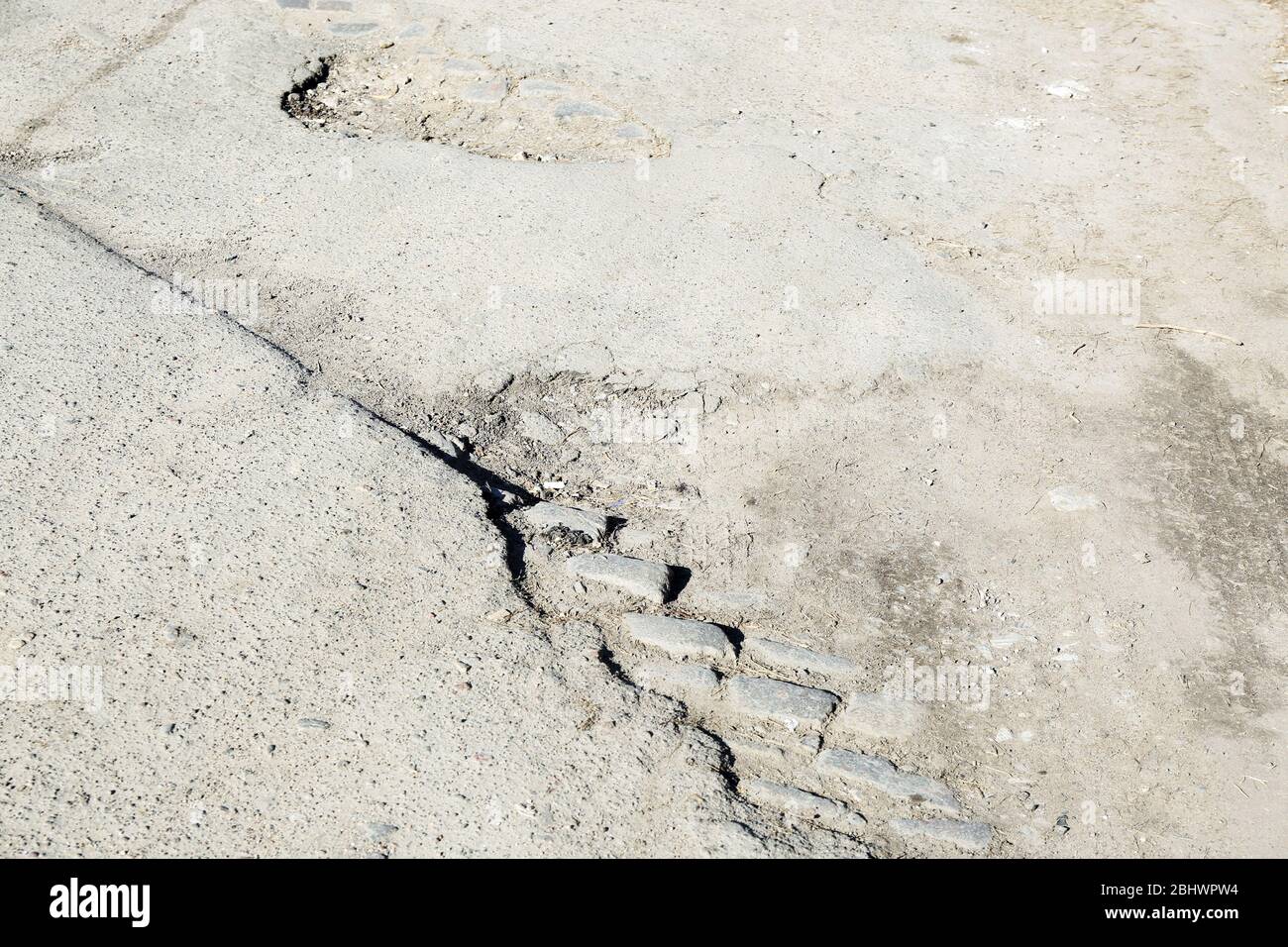 Very bad quality road with potholes Stock Photo - Alamy