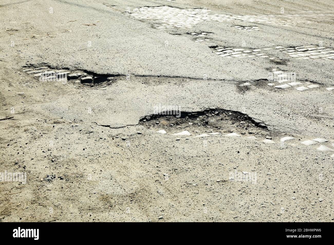 Very bad quality road with potholes Stock Photo - Alamy