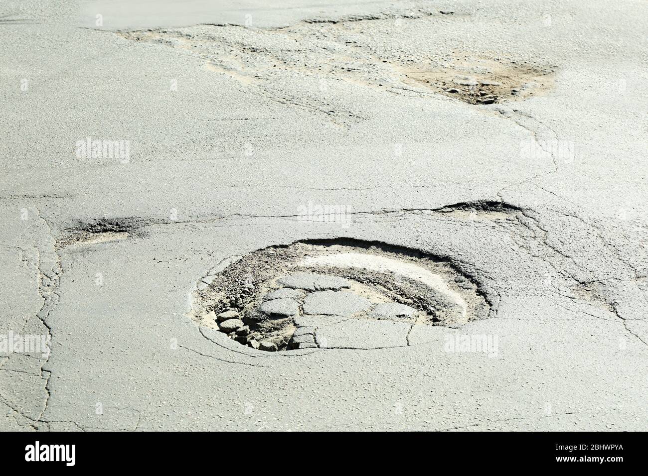 Very bad quality road with potholes Stock Photo - Alamy