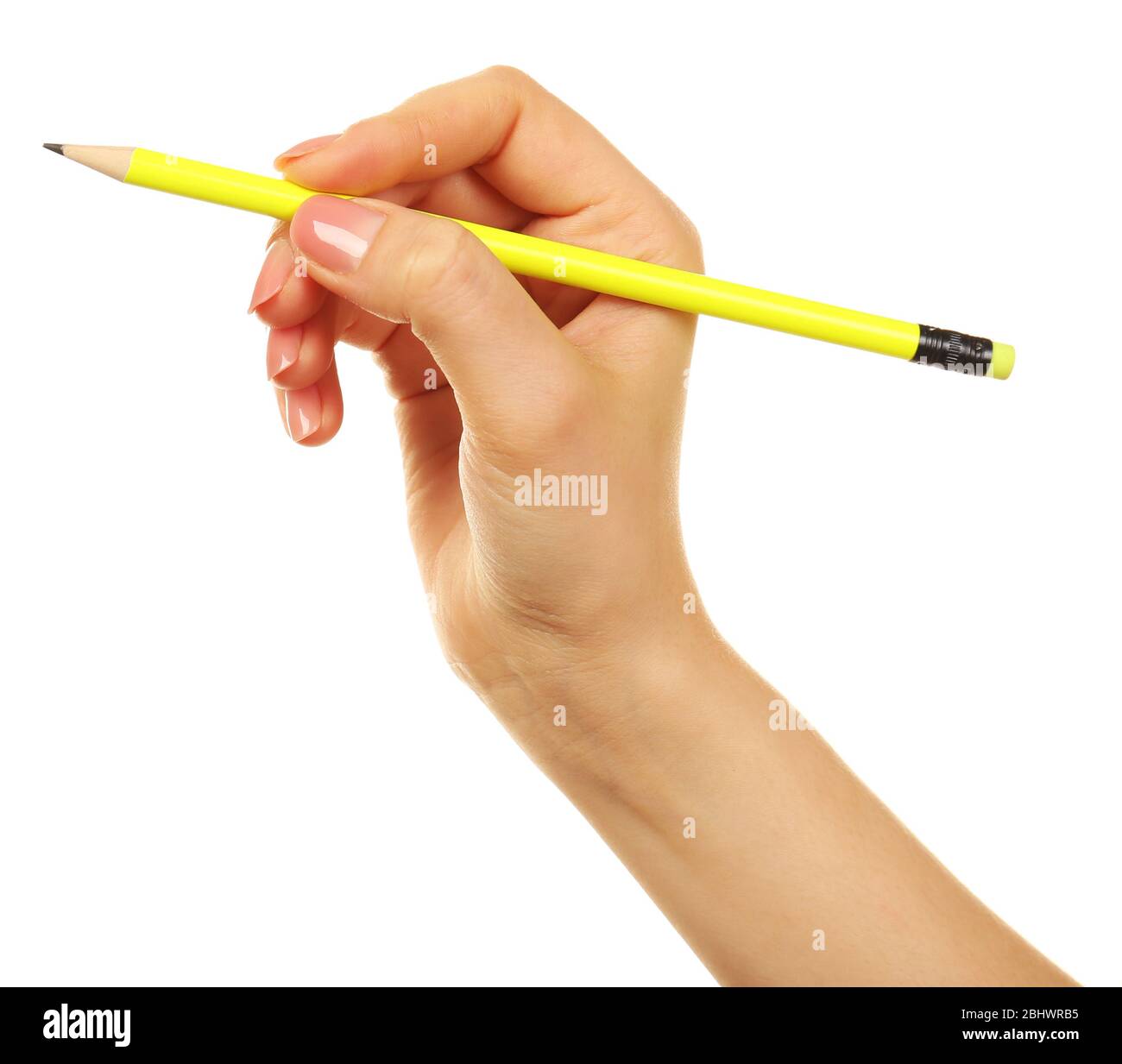 Female hand with pencil isolated on white Stock Photo - Alamy