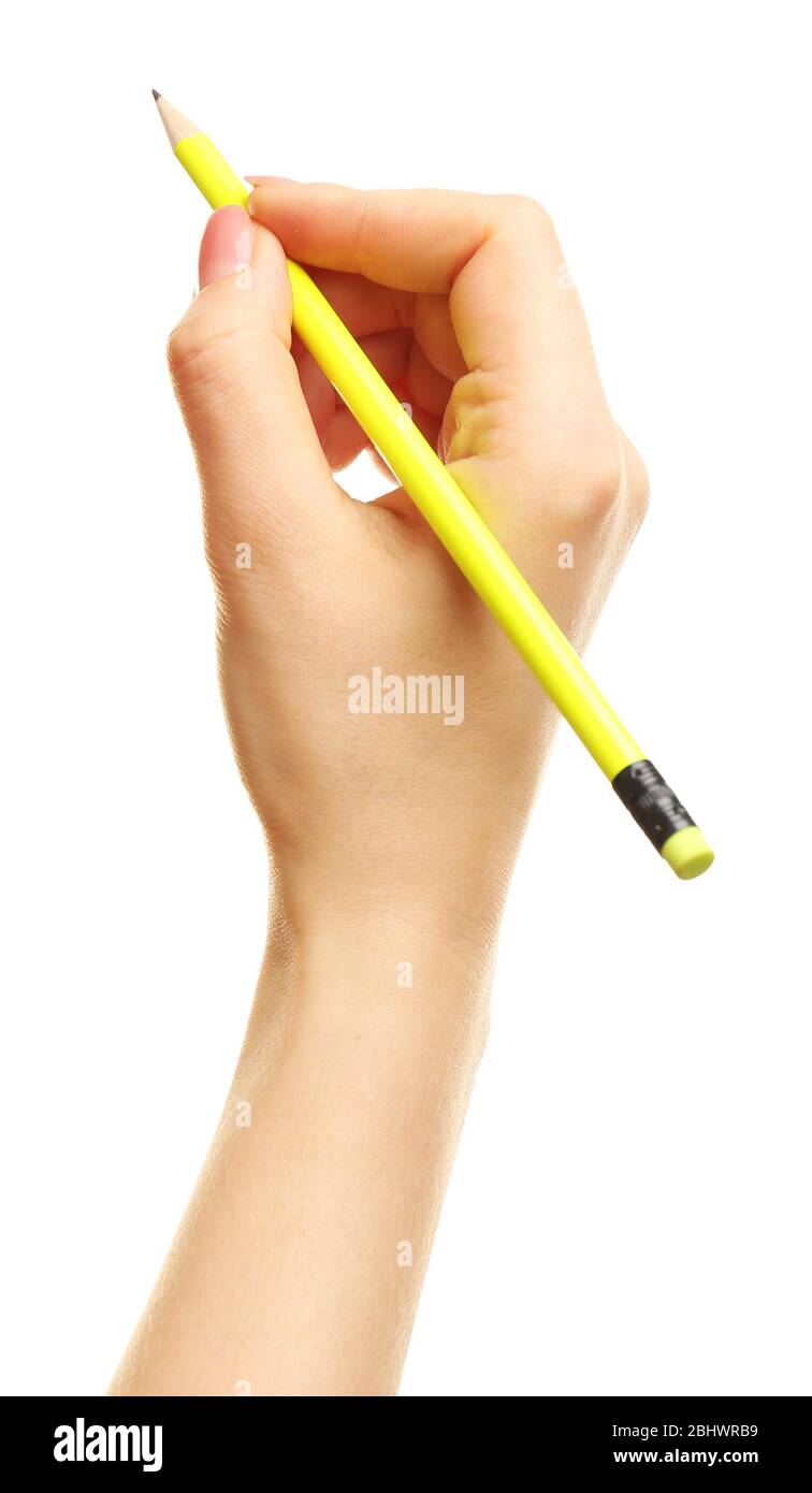 Female hand with pencil isolated on white Stock Photo - Alamy