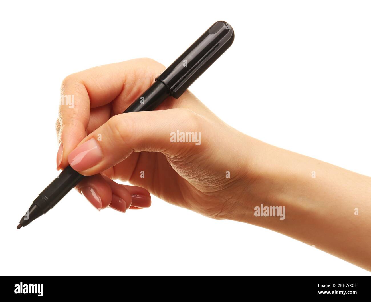 Female hand with marker isolated on white Stock Photo - Alamy