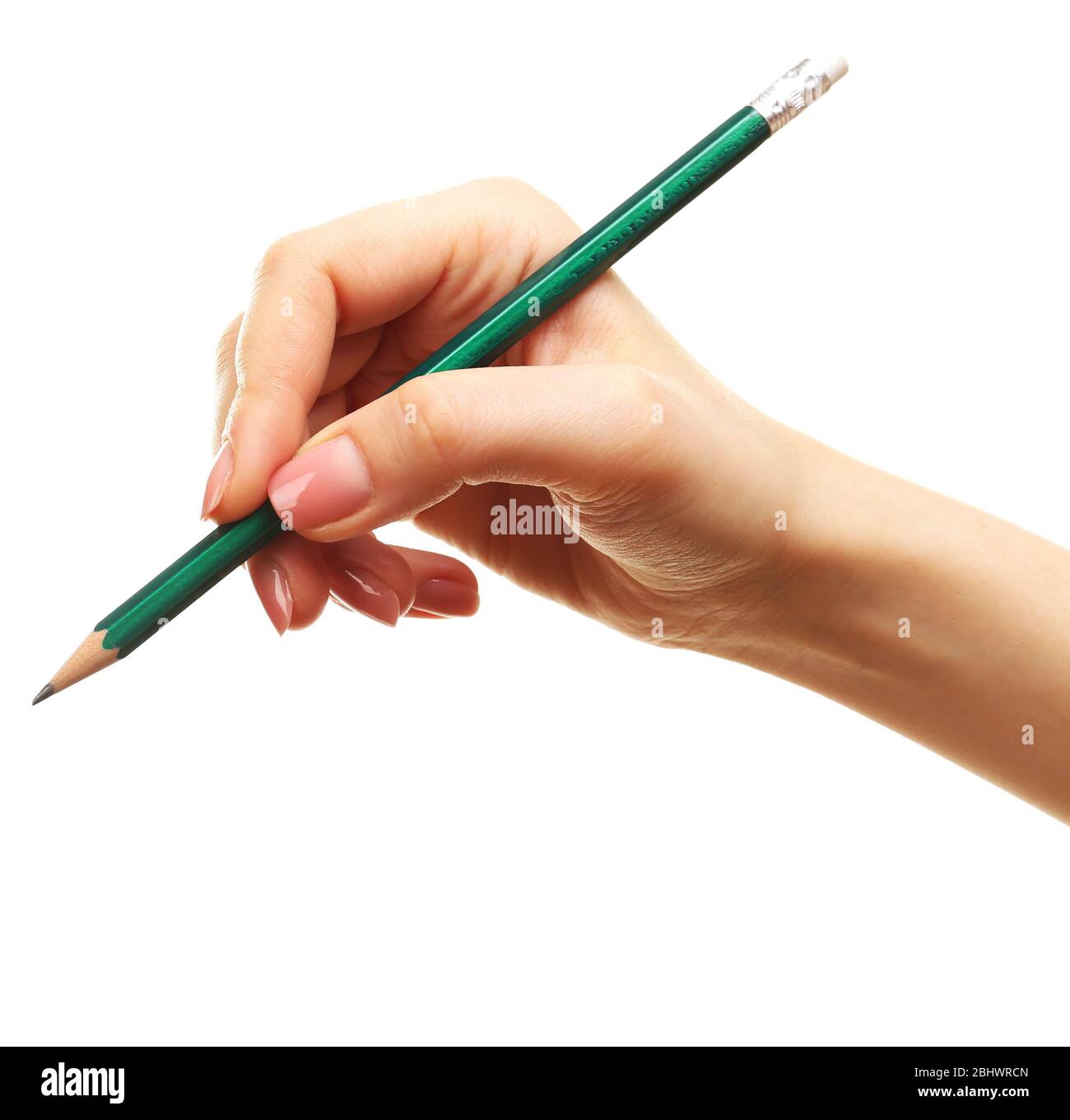 Female hand with pencil isolated on white Stock Photo - Alamy