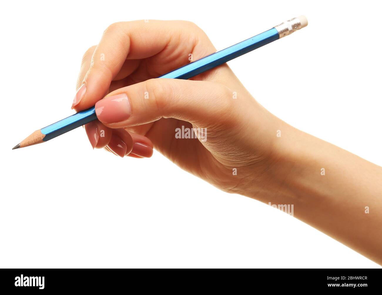 Female hand with pencil isolated on white Stock Photo - Alamy