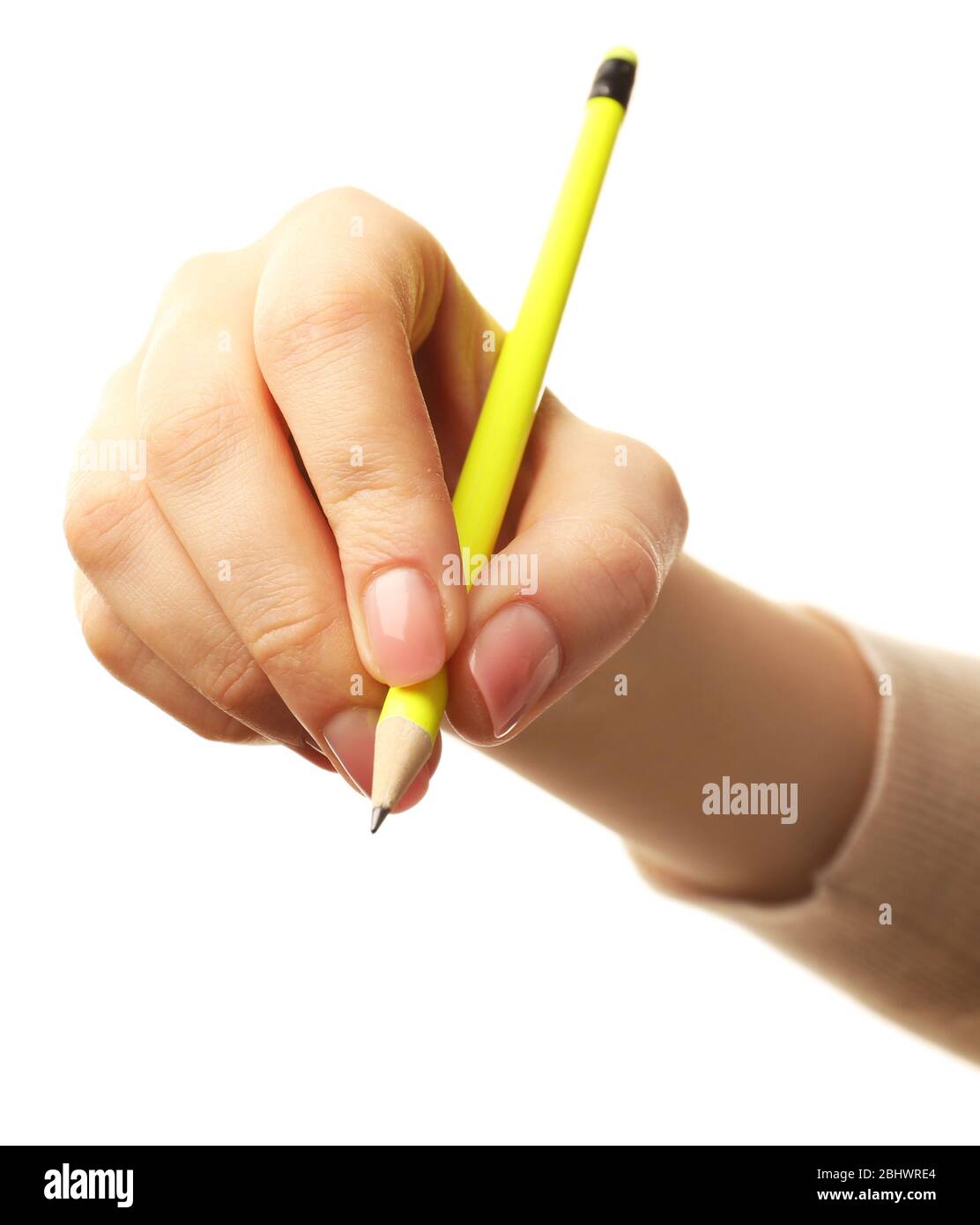 Female hand with pencil isolated on white Stock Photo - Alamy