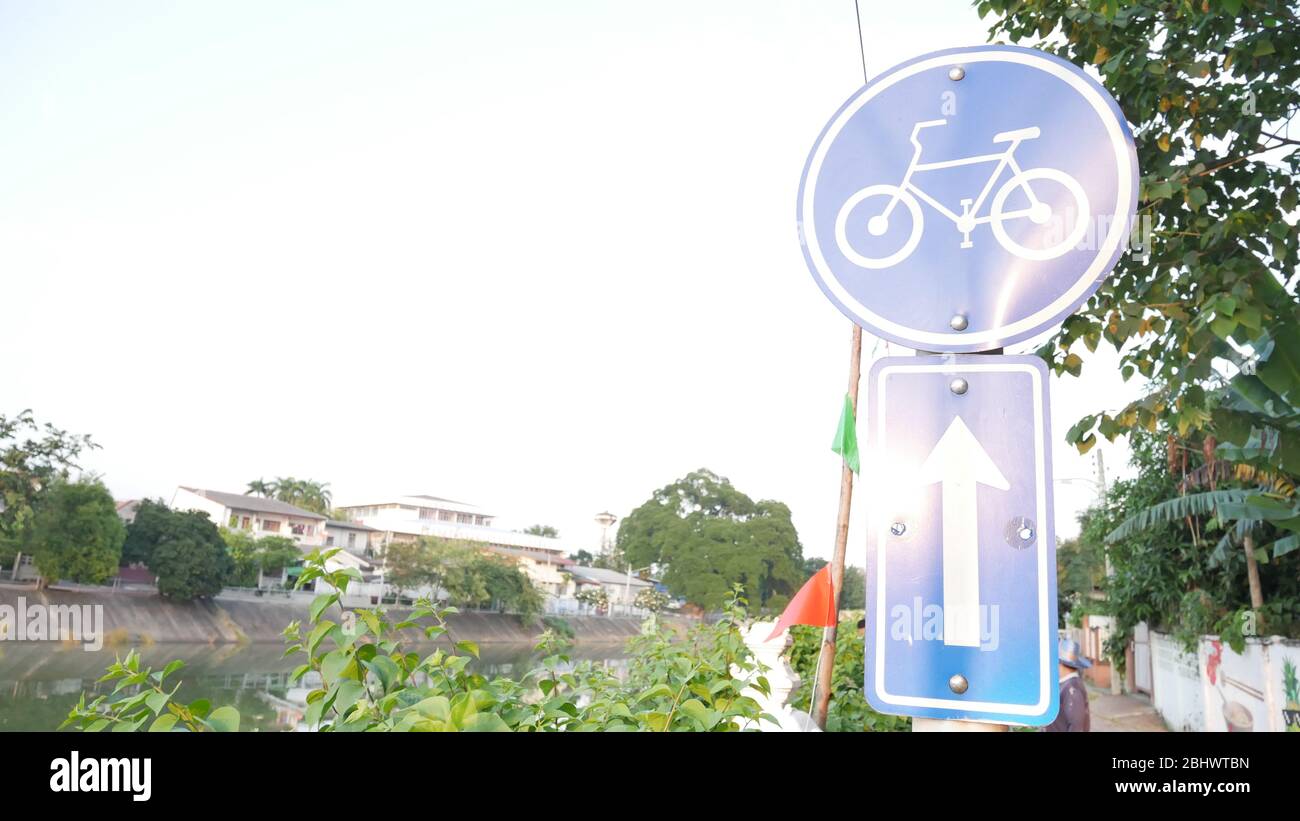 bicycle icon sign on road.information bike zone street garden park ...