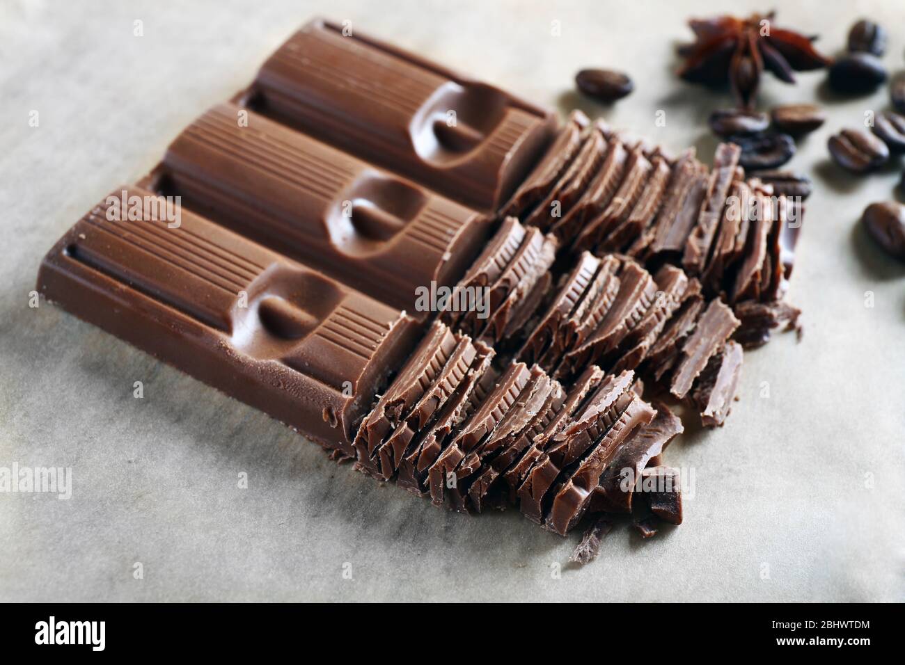Chopped chocolate on parchment, closeup Stock Photo - Alamy