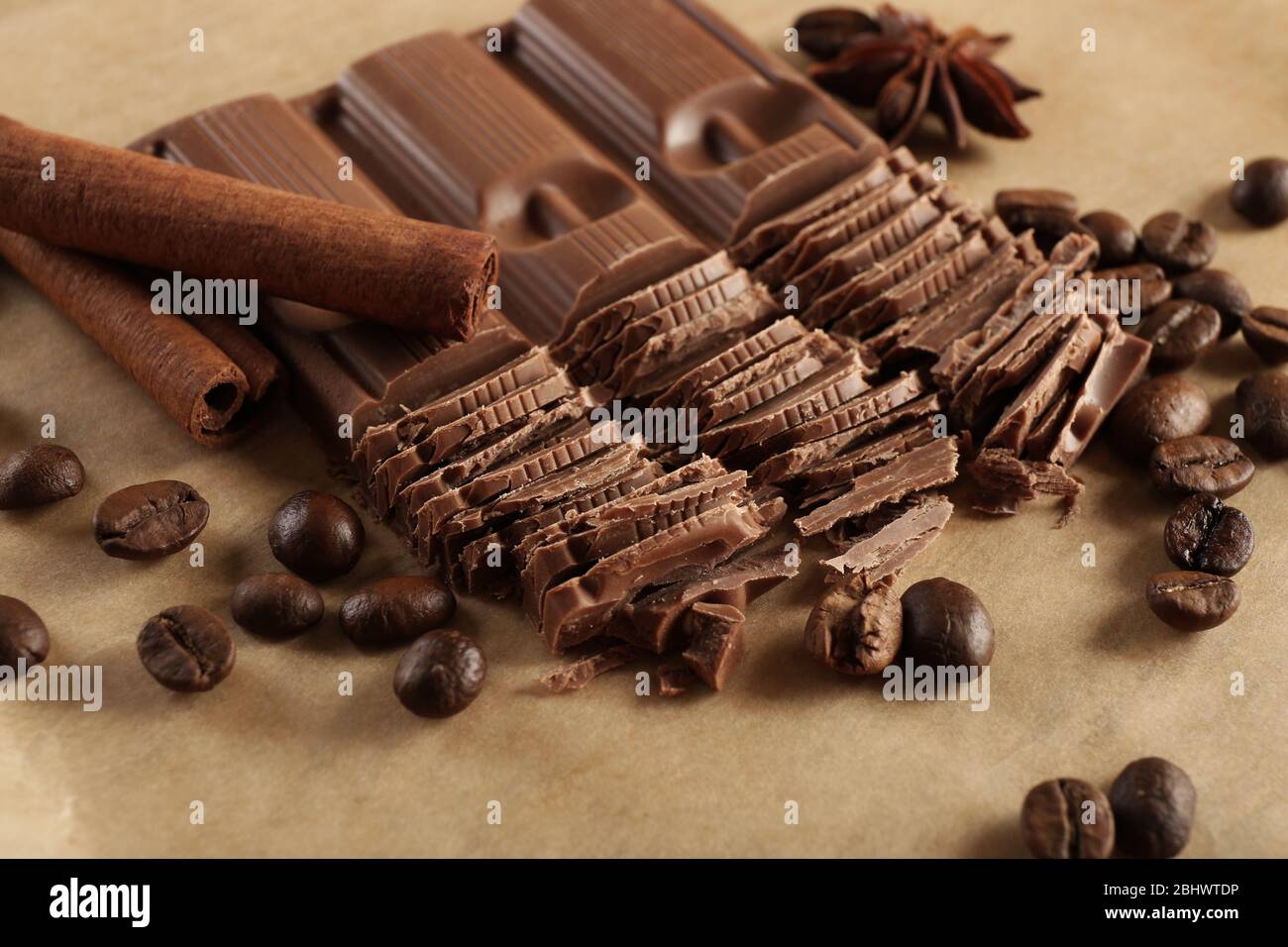 Chopped chocolate on parchment, closeup Stock Photo - Alamy