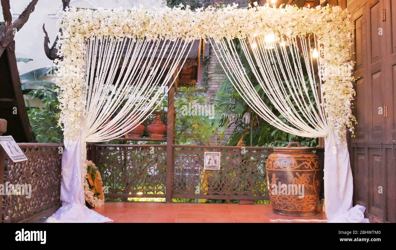 Wedding fabric and flower colorful Backdrop Stock Photo - Alamy