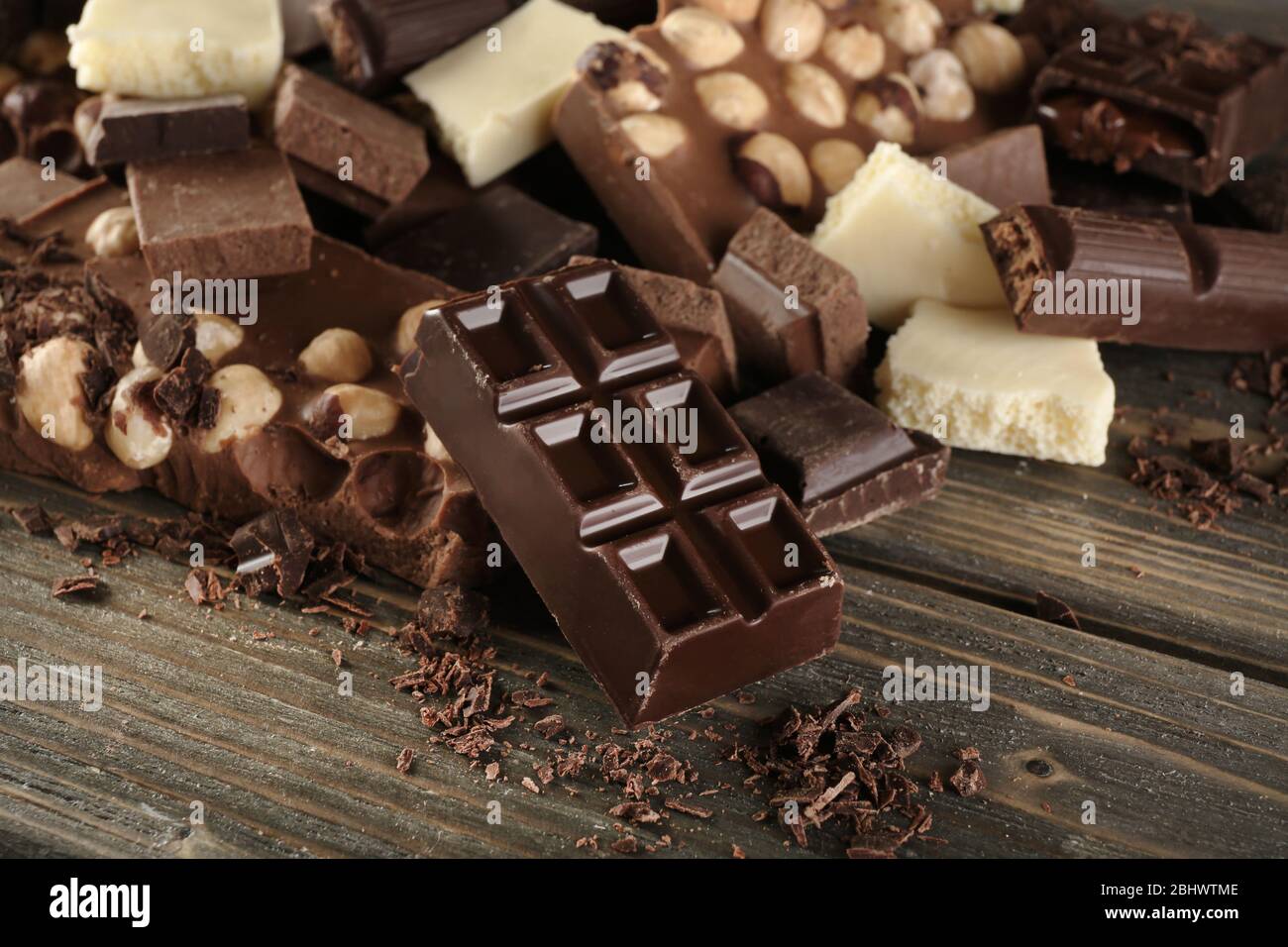 Set of chocolate with hazelnut, closeup Stock Photo - Alamy