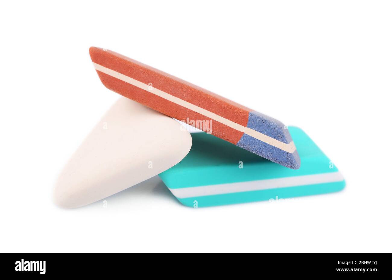Stack of erasers isolated on white Stock Photo - Alamy