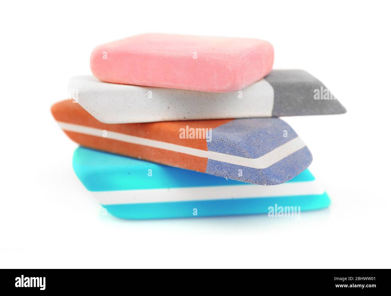 Stack of erasers isolated on white Stock Photo - Alamy