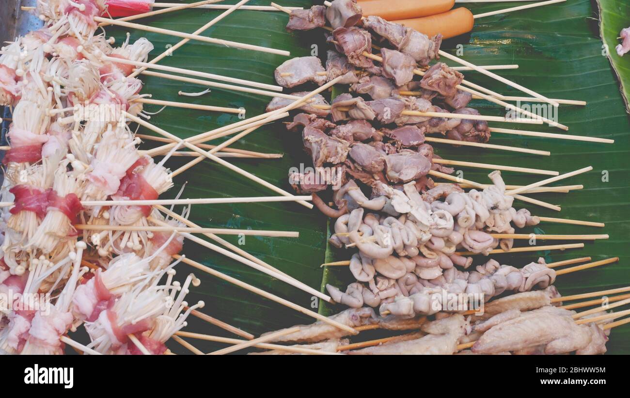 Grilled pork entrails and meat.vegetables and cooked with spices, Named ...