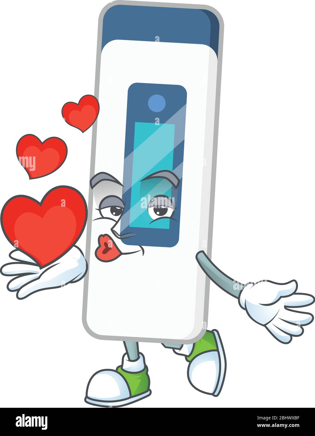 An adorable cartoon design of digital thermometer holding heart Stock ...