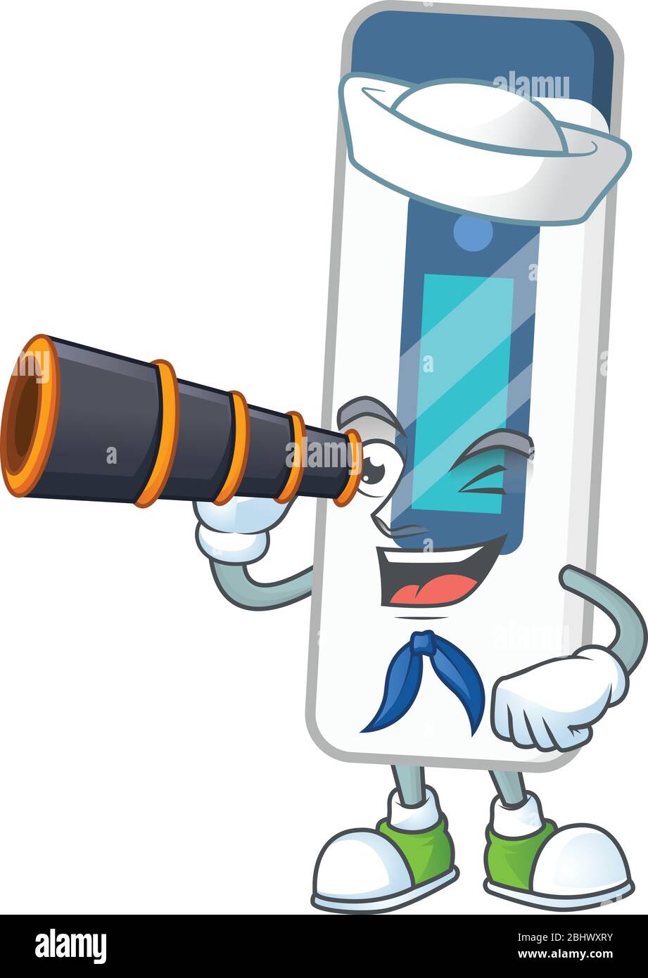 Digital thermometer in Sailor cartoon character style using a binocular ...
