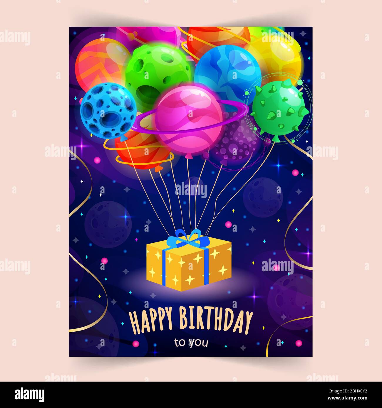 Happy Birthday. Space and universe background with realistic golden ...
