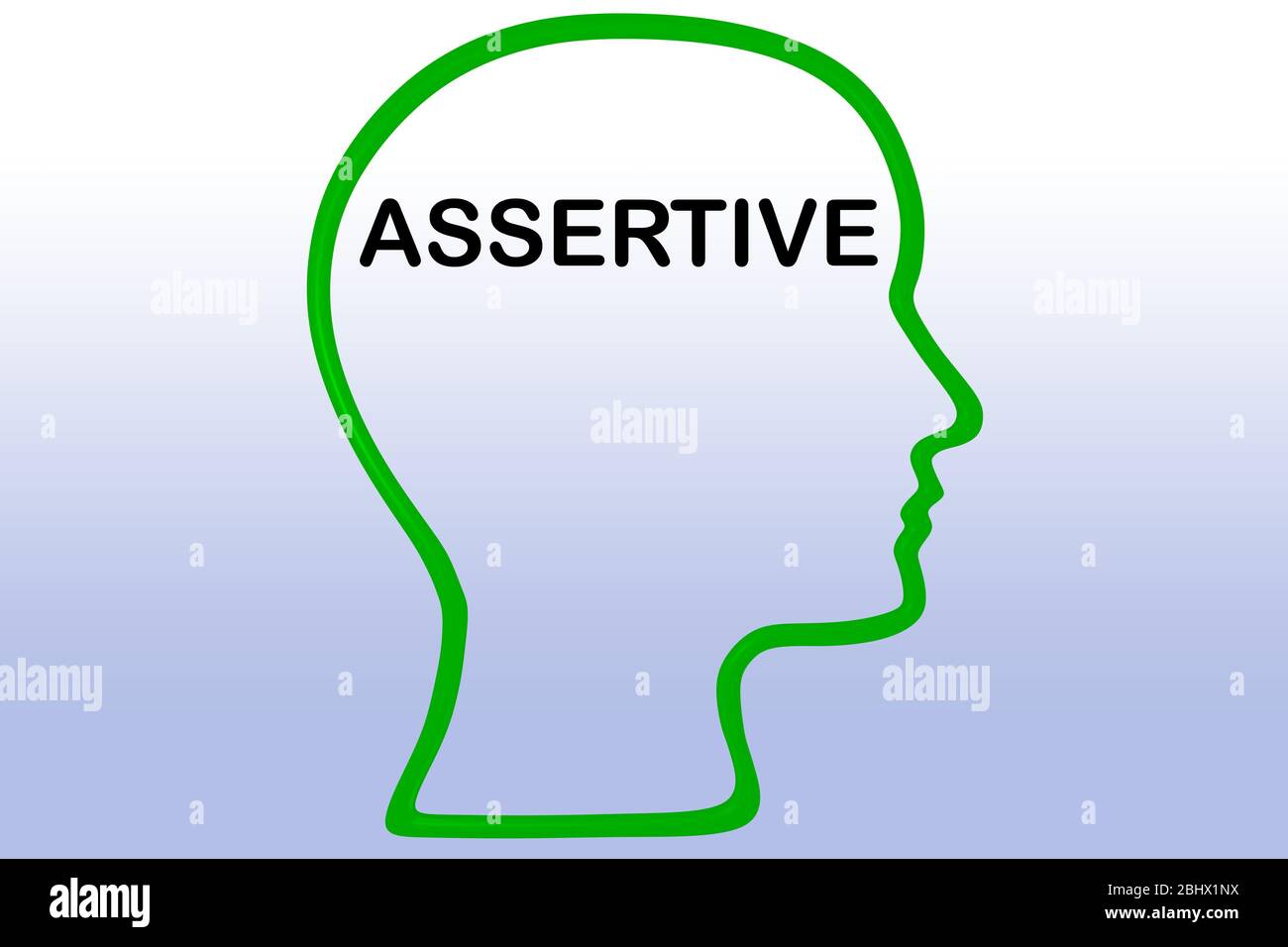3D illustration of head silhouette, containing ASSERTIVE title ... 3D illustration of head silhouette, containing ASSERTIVE title ...