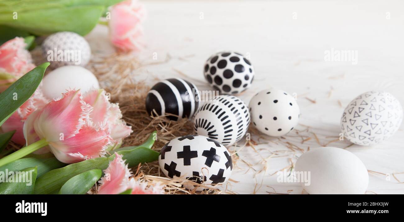 Beautiful golden black-white modern easter eggs Stock Photo - Alamy