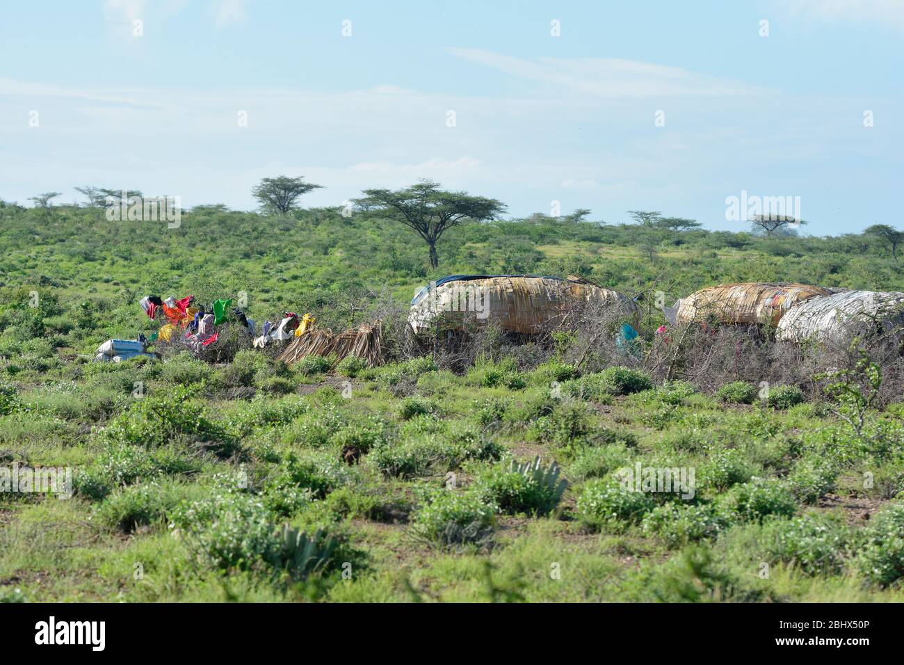 Saba nature reserve, Kenya. Domestic dwellings of local tribesmen Stock ...