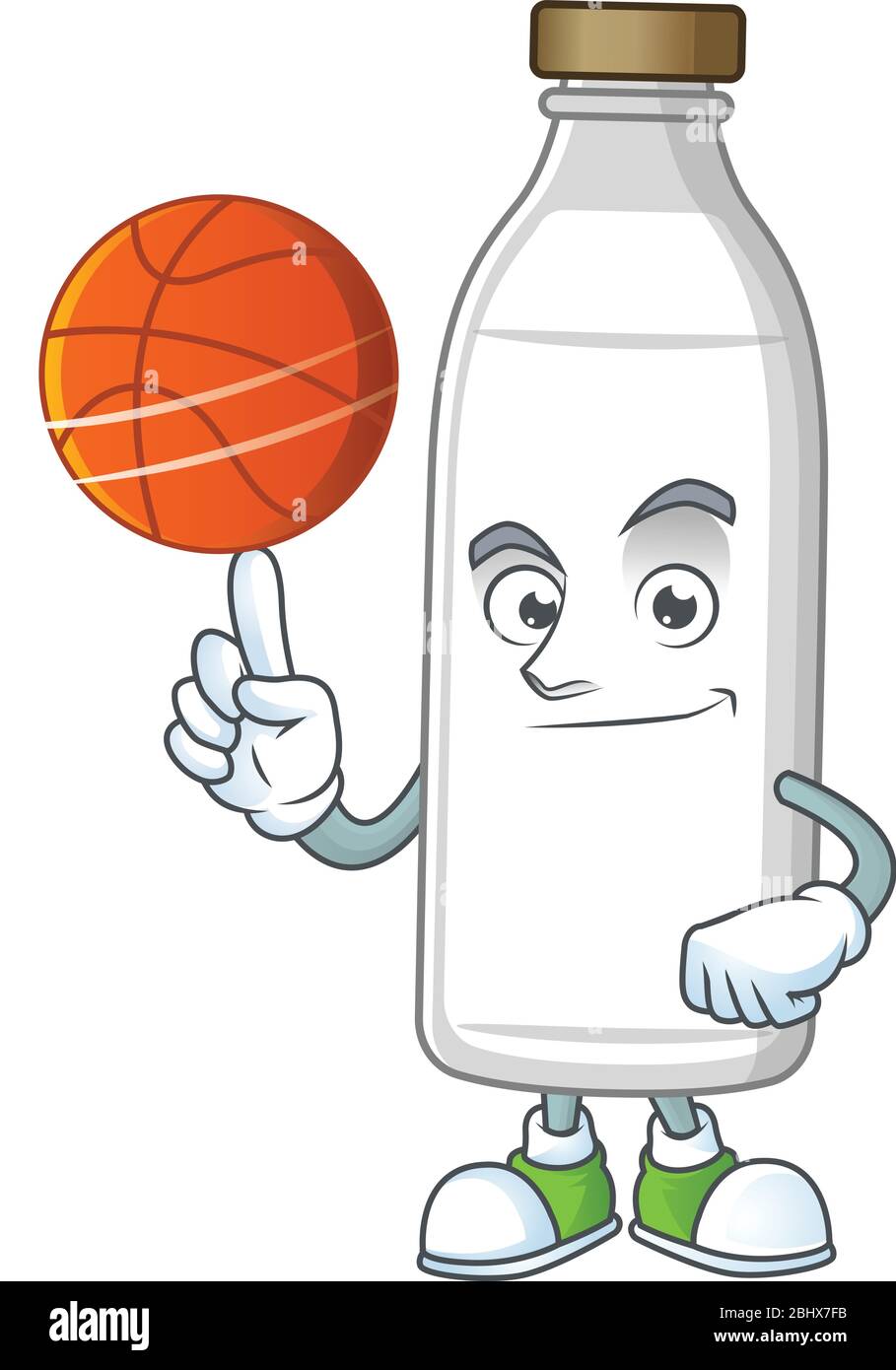 An athletic milk bottle cartoon design style playing basketball Stock ...