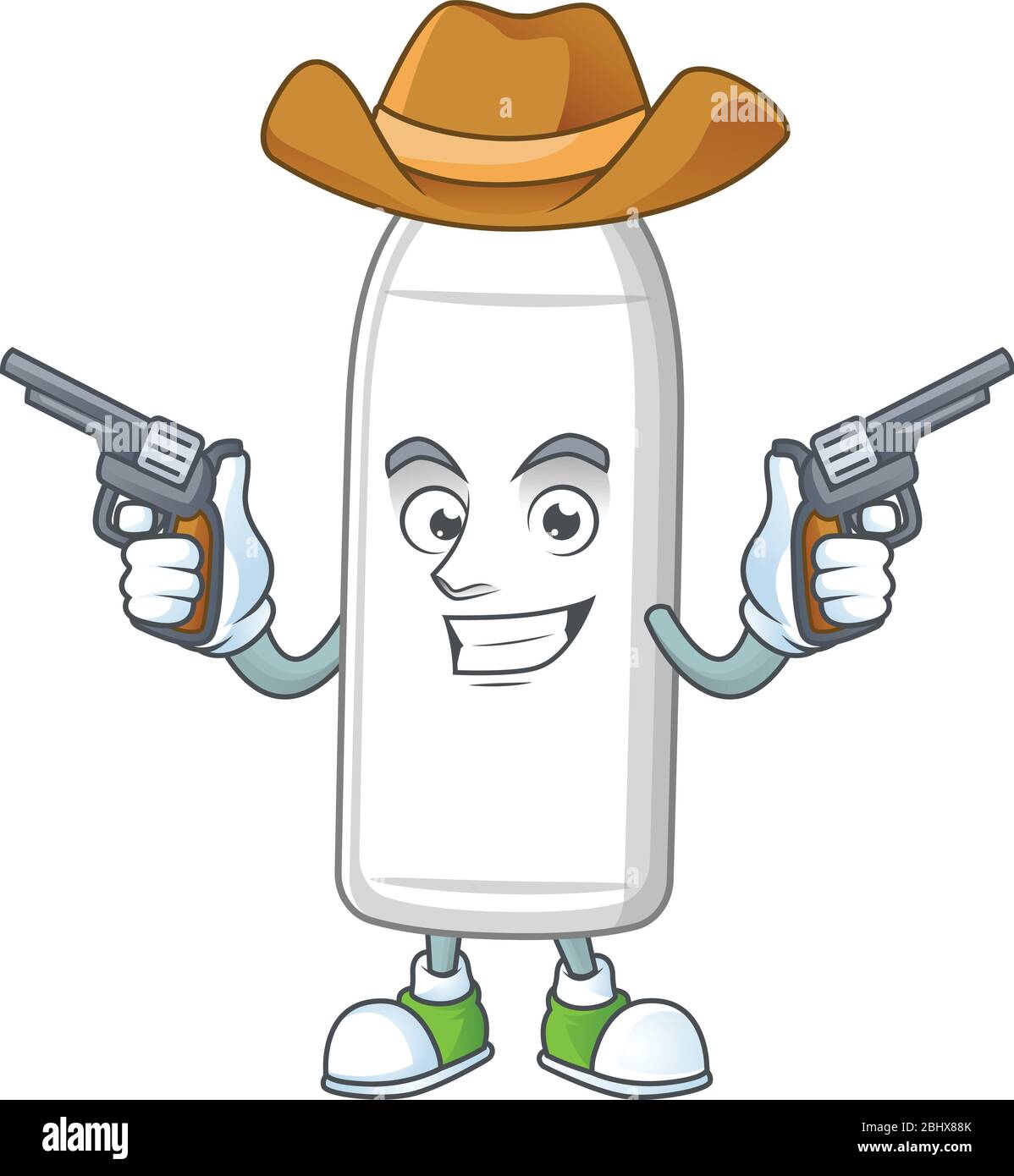 A cowboy cartoon character of milk bottle holding guns Stock Vector ...