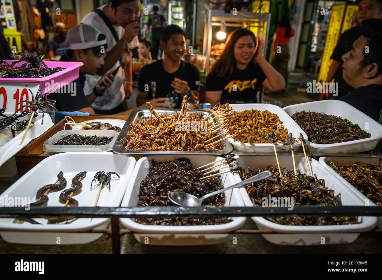 Insects as snacks, Khao San Road, Bangkok, Thailand Stock Photo - Alamy