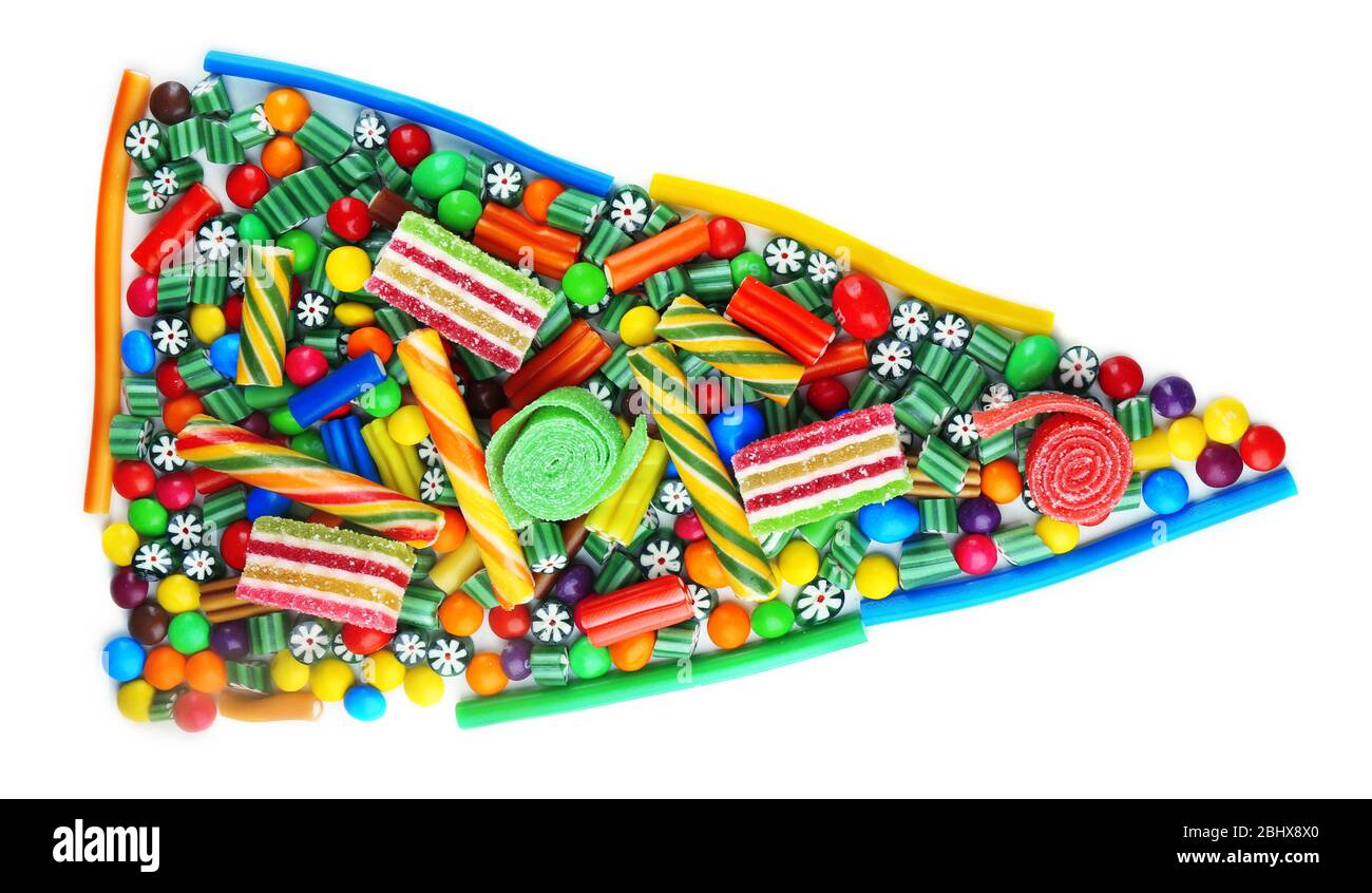 Colorful candies in shape of triangle isolated on white Stock Photo - Alamy