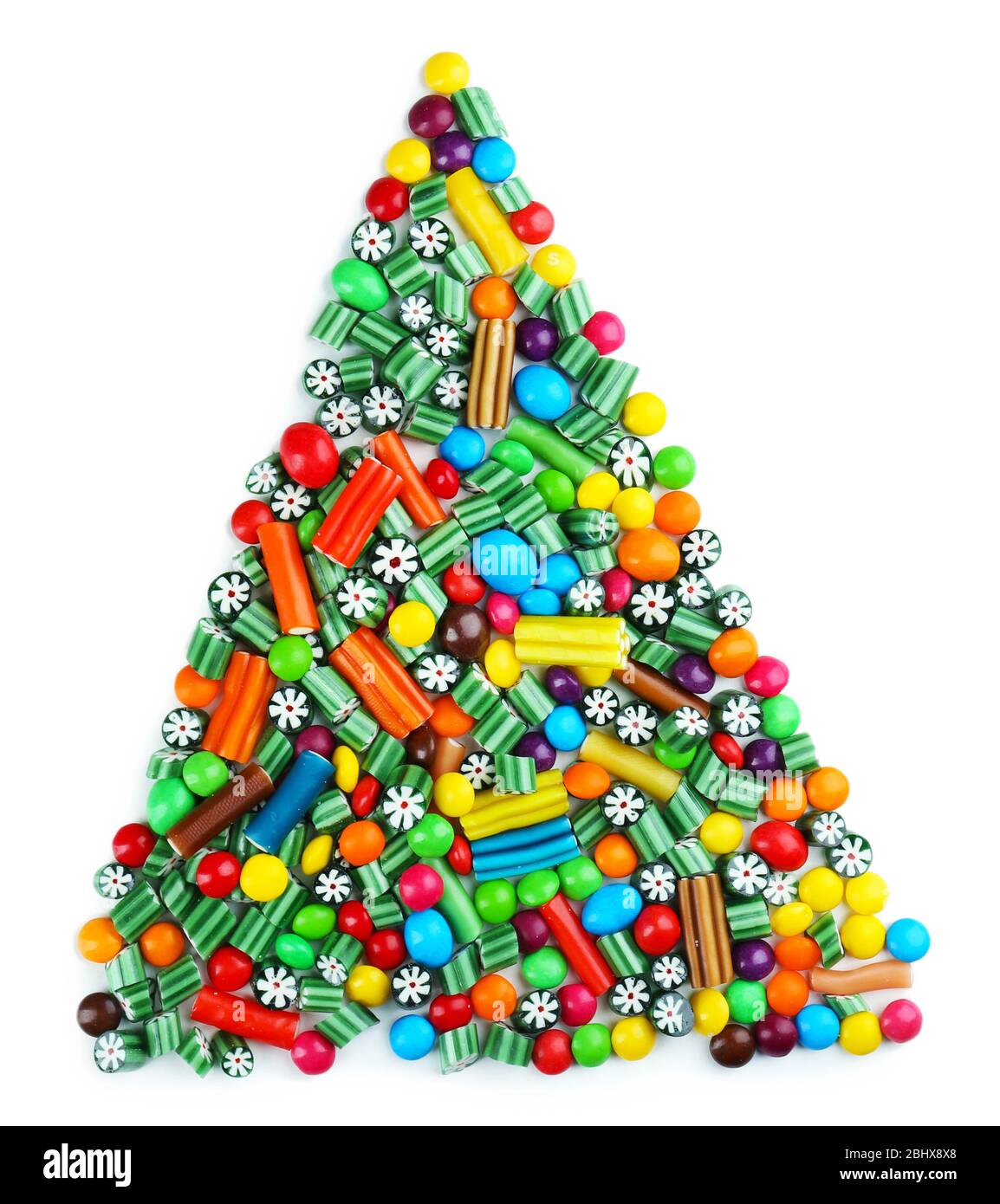 Colorful candies in shape of triangle isolated on white Stock Photo - Alamy