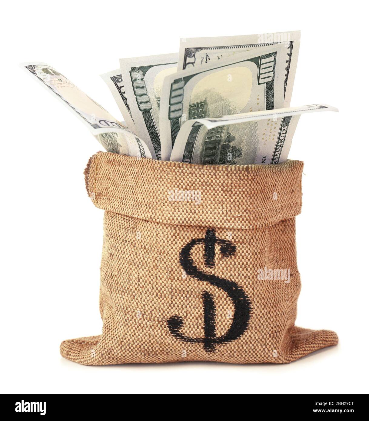 Money in bag isolated on white Stock Photo - Alamy