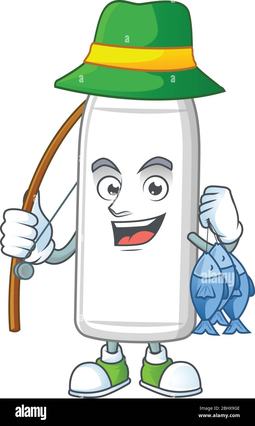 A Picture of milk bottle fisher mascot design catch a fish Stock Vector ...