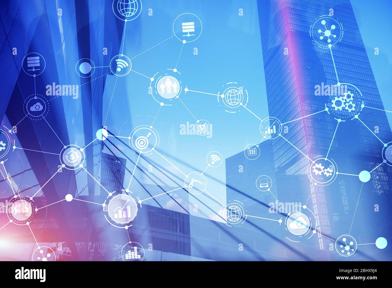 Smart City and Wireless Communication Network. Business District with ...