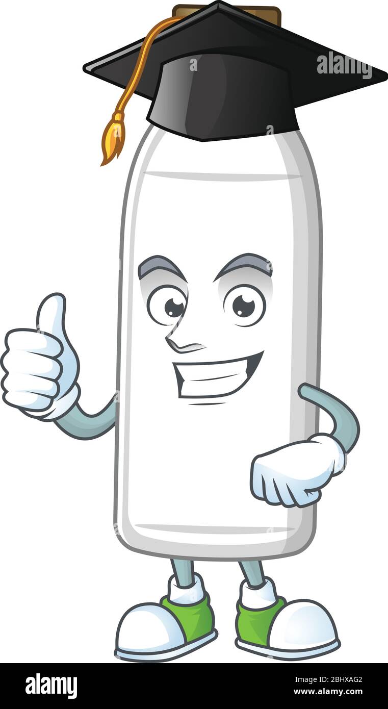 Mascot design concept of milk bottle proudly wearing a black Graduation ...