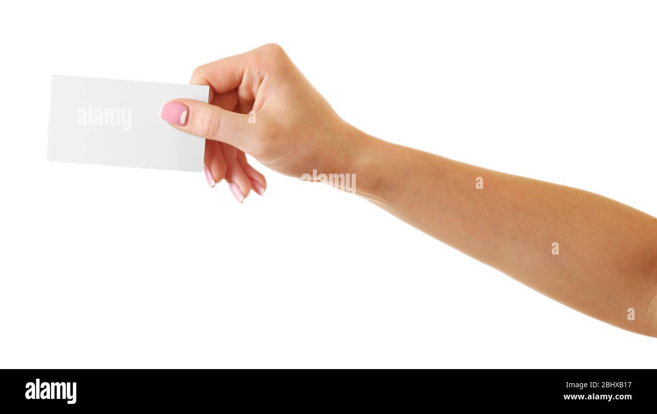 Female hand holding card Cut Out Stock Images & Pictures - Alamy