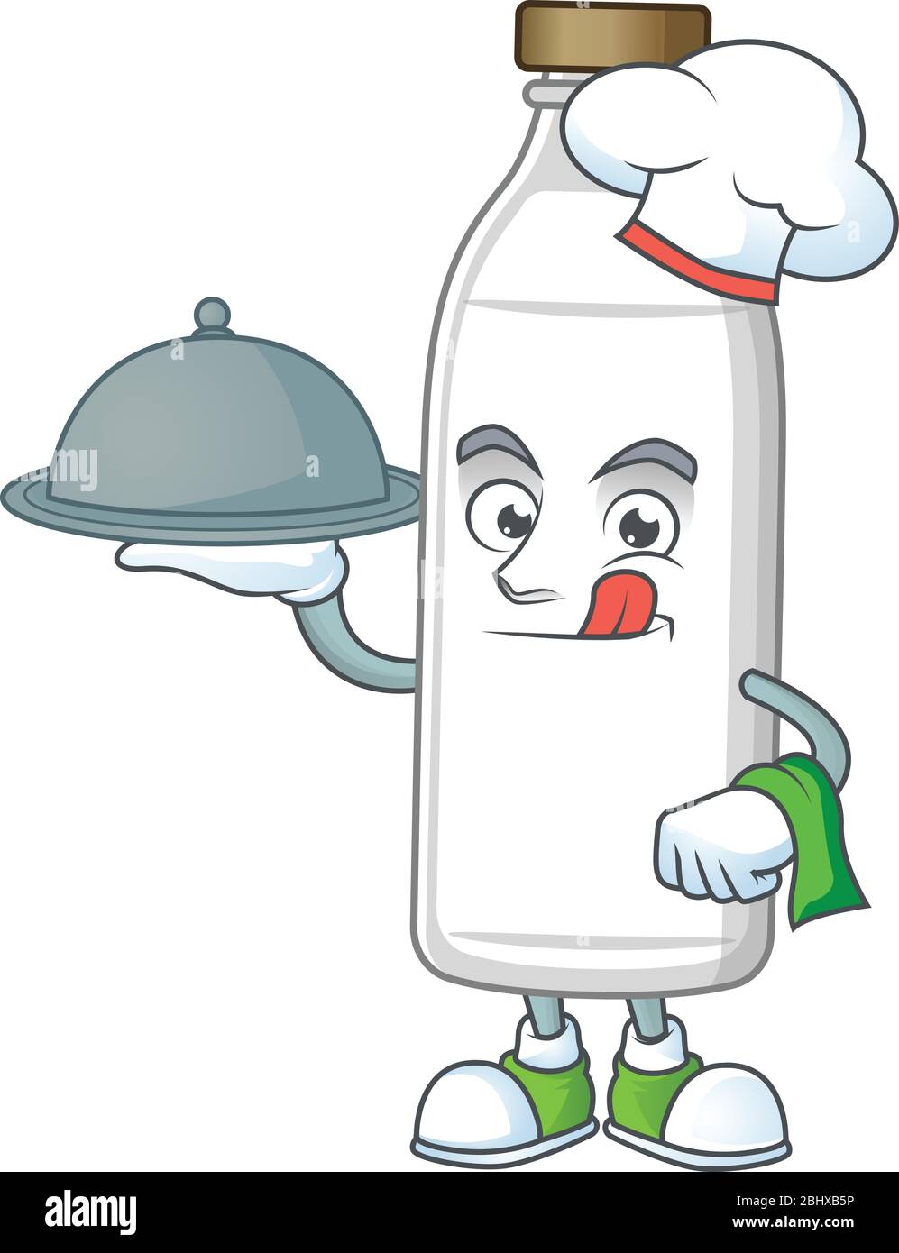 A milk bottle chef cartoon design with hat and tray Stock Vector Image ...