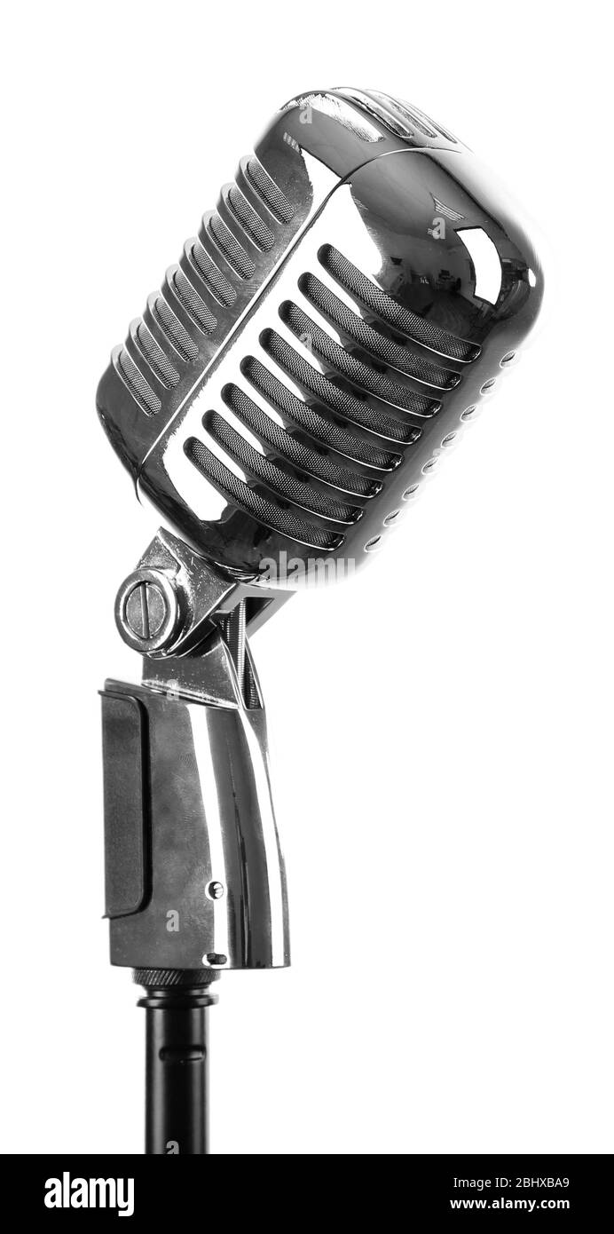 Retro silver microphone isolated on white Stock Photo - Alamy