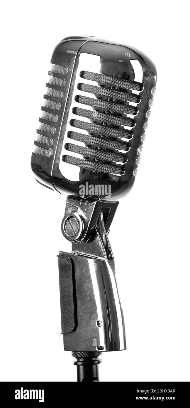 Retro silver microphone isolated on white Stock Photo - Alamy