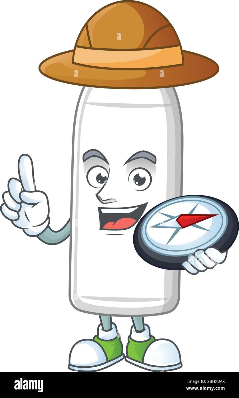 World explorer milk bottle cartoon design style using compass Stock ...